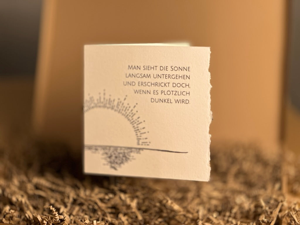 "Man sieht die Sonne langsam untergehen und erschrickt doch, wenn es p